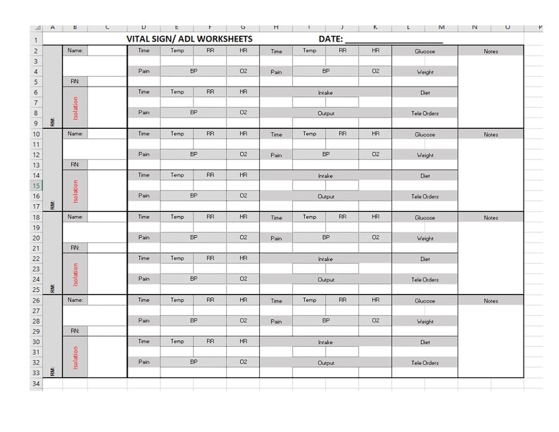 ADL & Vital Sign Log - Etsy