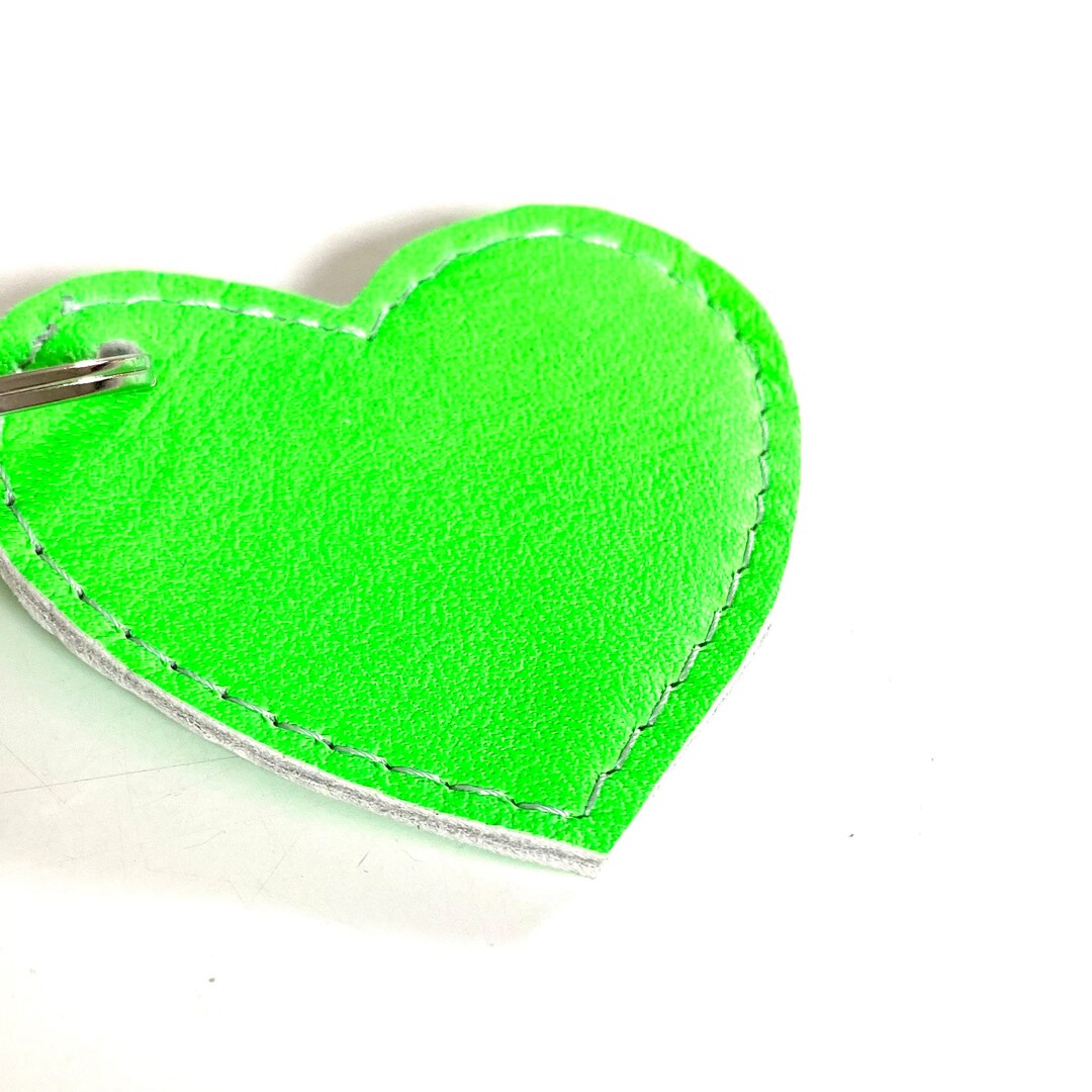 Heart M Neon Green Leather Bag Charm Key Ring Gift Tag - Etsy