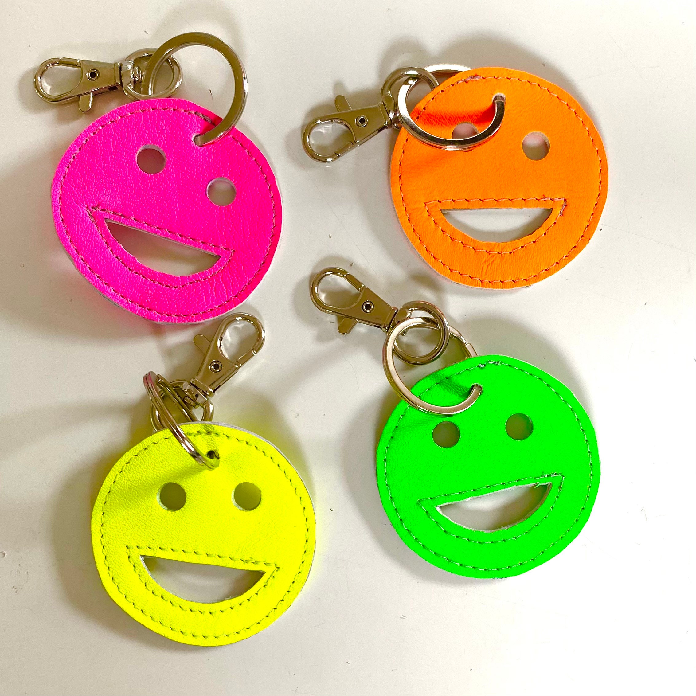Laughing Face Leather Neon Pink Keychain Bag Charm - Etsy