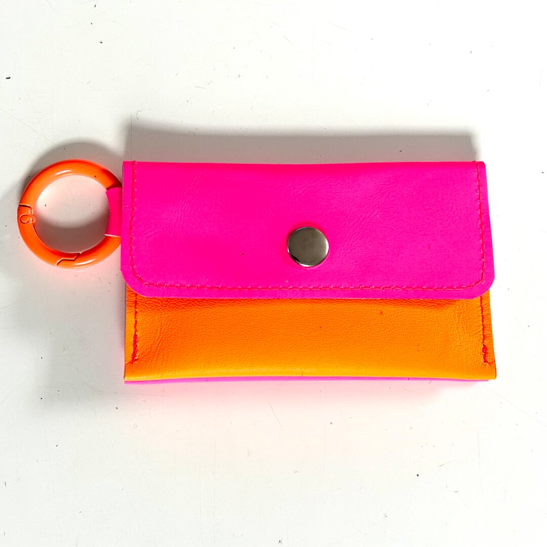 Mini Wallet Neon Pink and Orange With 3 Compartments Made of Leather ...