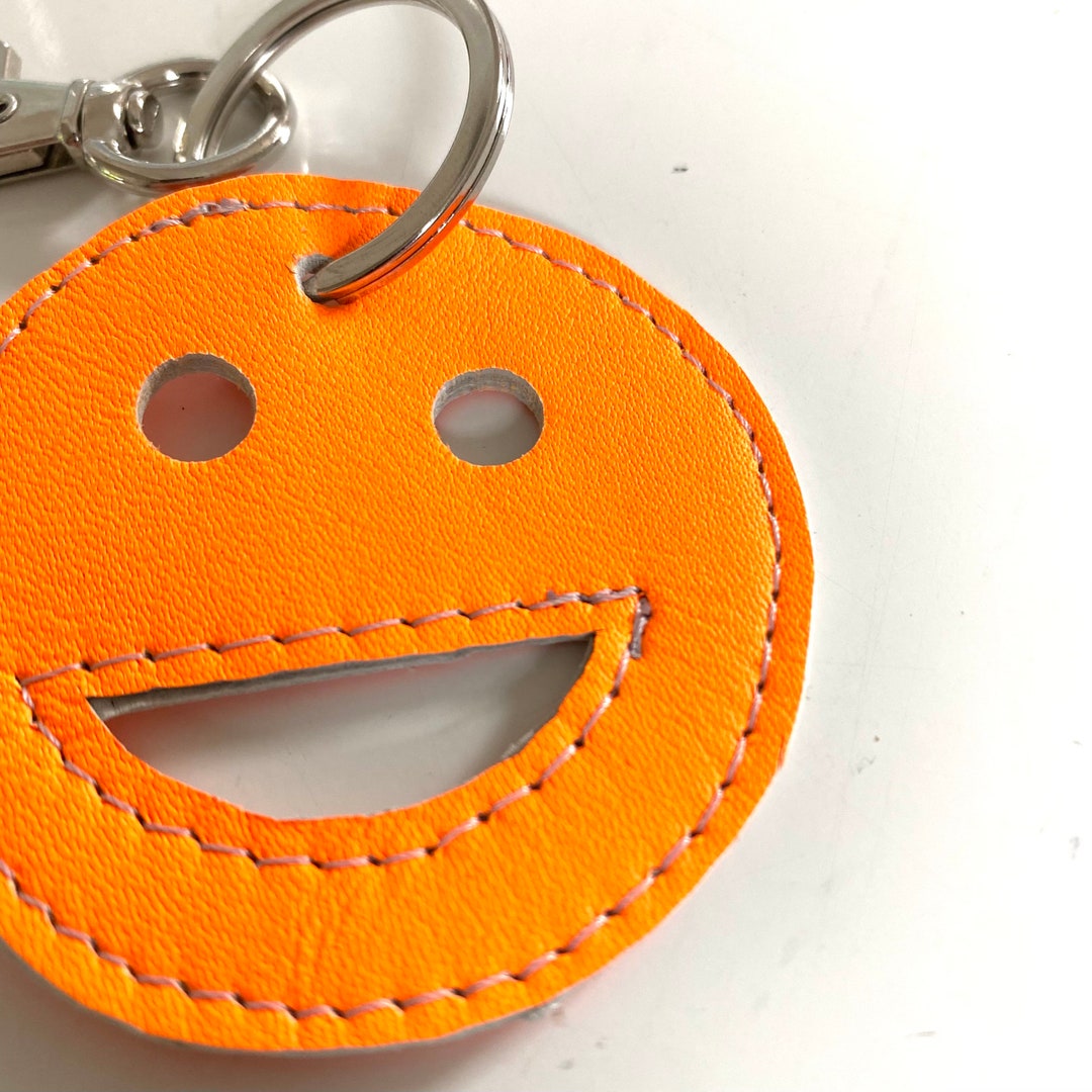 Laughing Face Leather Neon Orange Keychain Bag Charm - Etsy