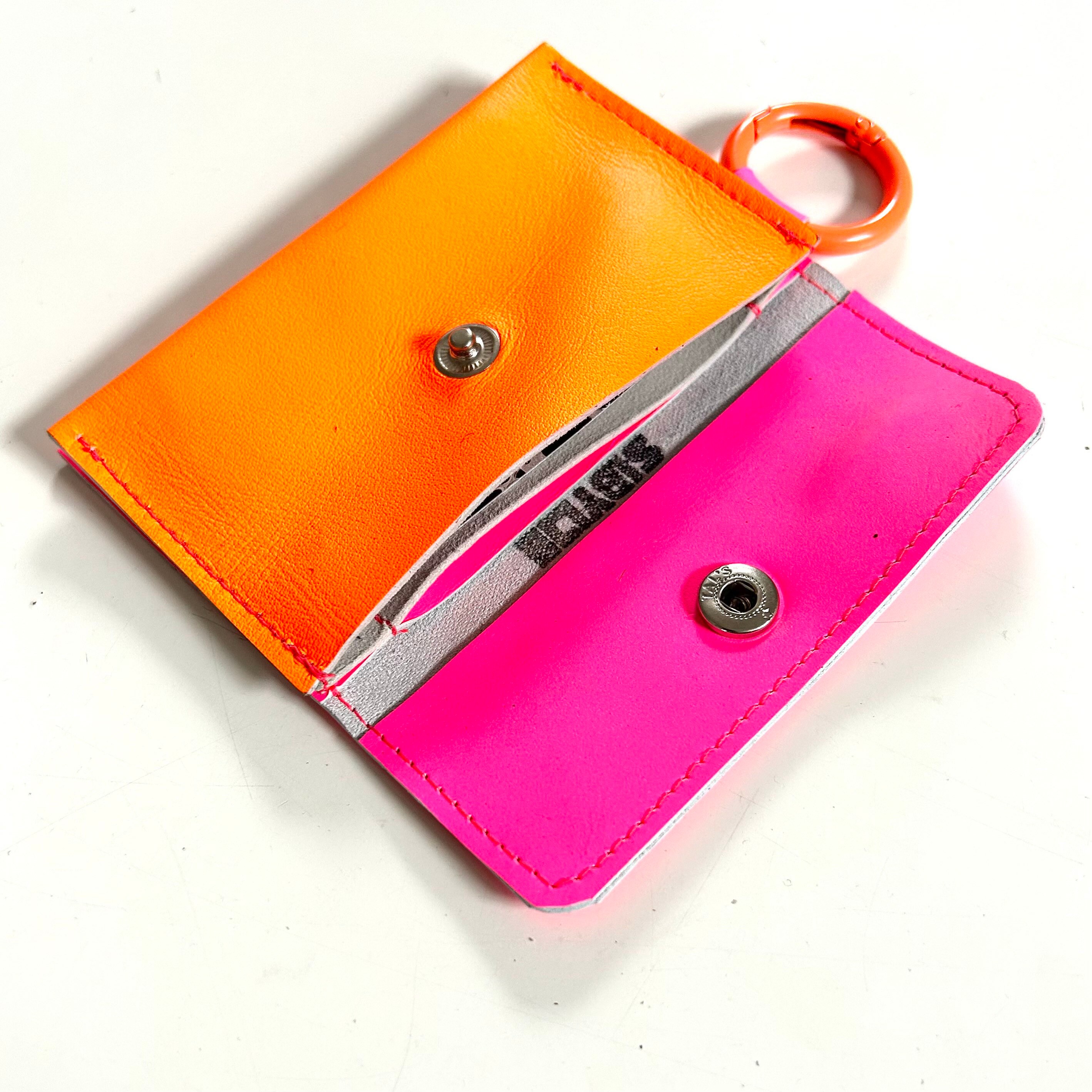Mini Wallet Neon Pink and Orange With 3 Compartments Made of Leather ...