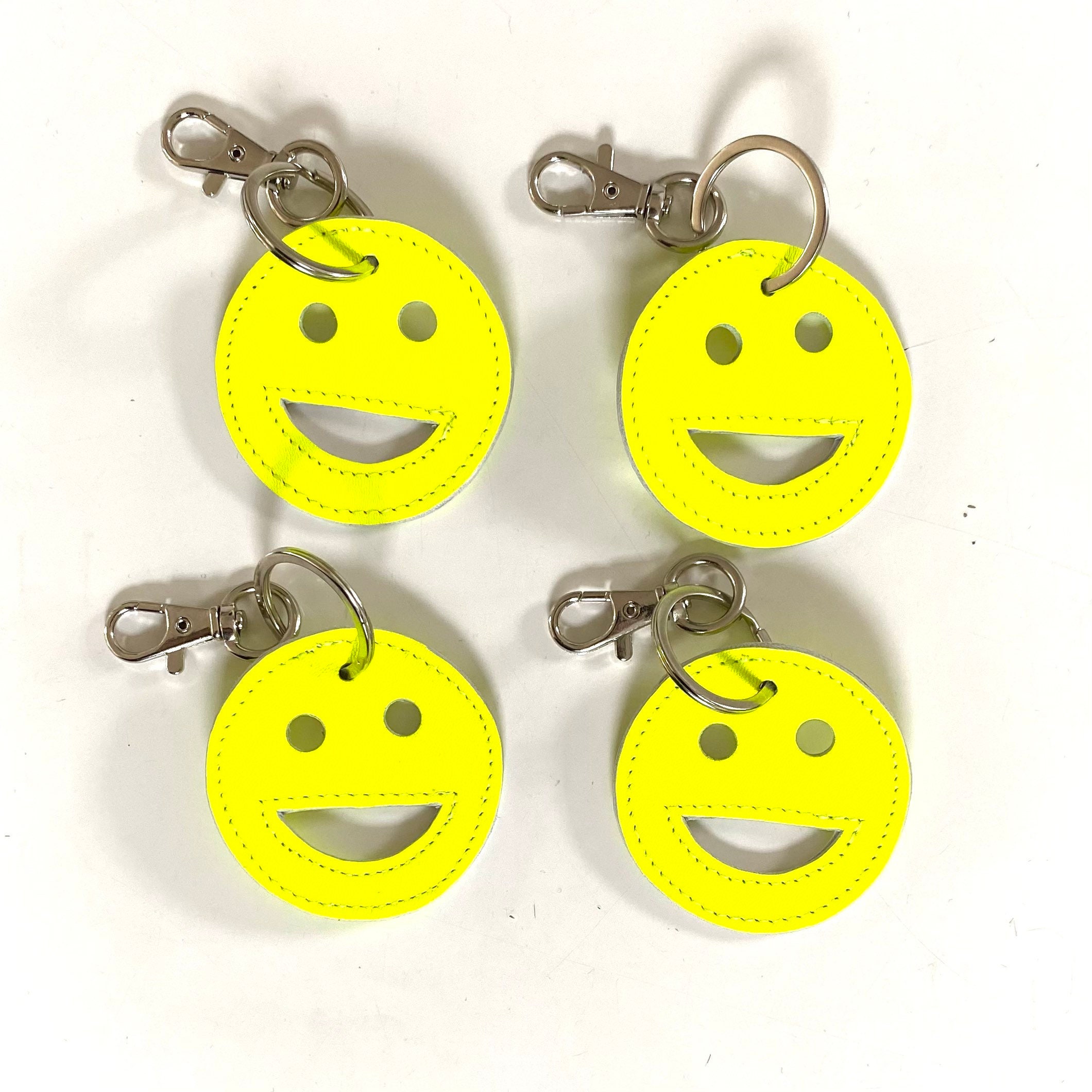 Laughing Face Leather Neon Pink Keychain Bag Charm - Etsy