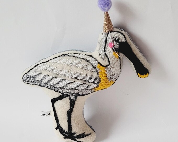 Stella Spoonbill Embroidered Bird Decoration, Faux Taxidermy Spoonbill ...