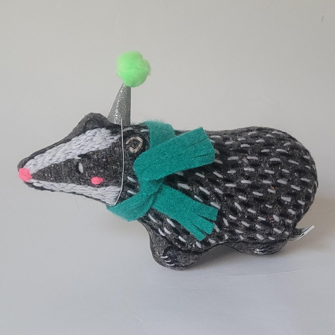 Embroidered Wool Badger Plush: Recycled Fabric Art Doll - Etsy