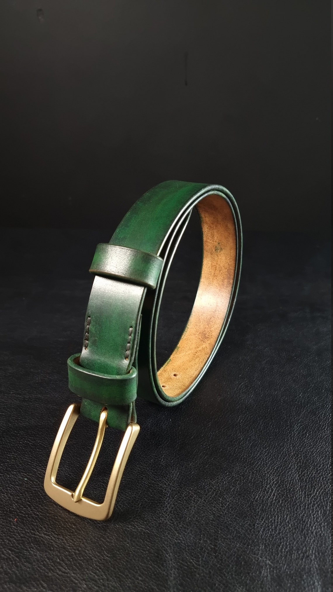 Handmade Leather Belt Green Leather Belt Quality Leather | Etsy