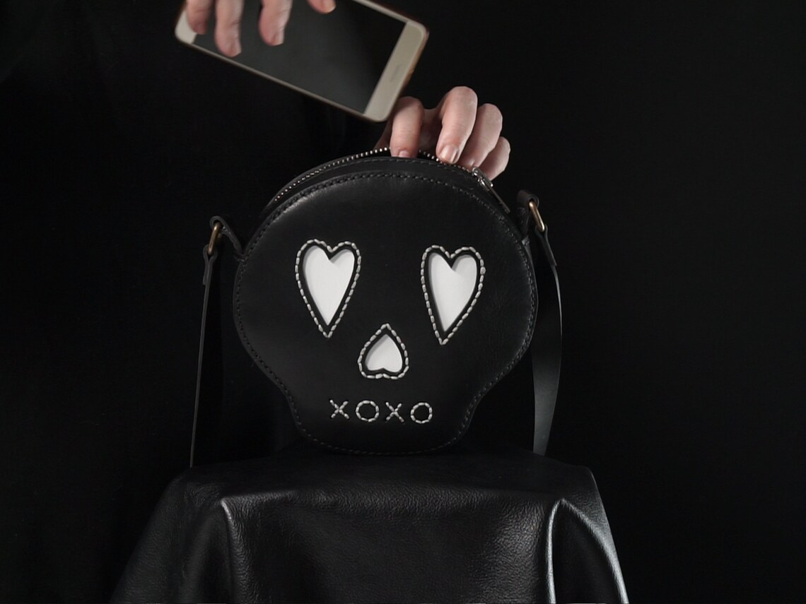 Skull Leather Bag, Goth Bag, Cosplay Accessory, Creepy Bag, Cosplay ...