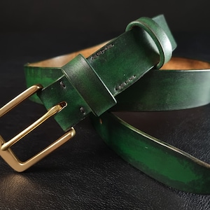 Handmade Leather Belt, Green Leather Belt, Quality Leather Belt, Mens ...