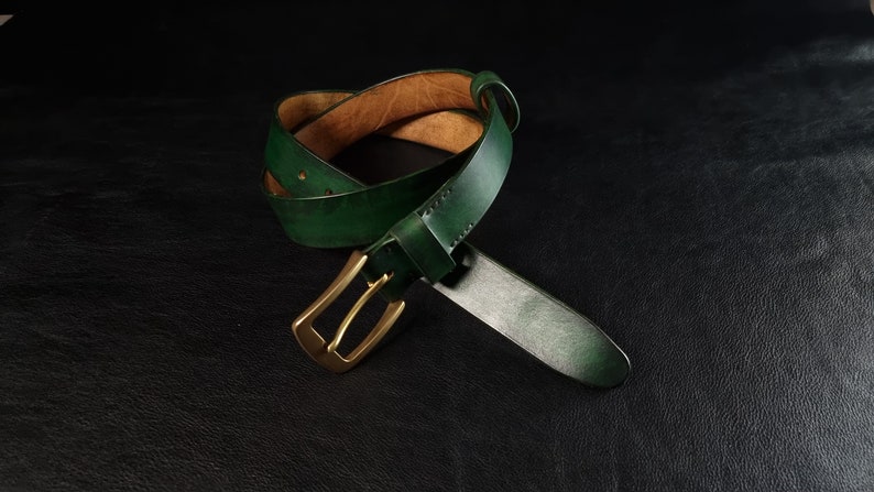 Handmade Leather Belt Green Leather Belt Quality Leather - Etsy