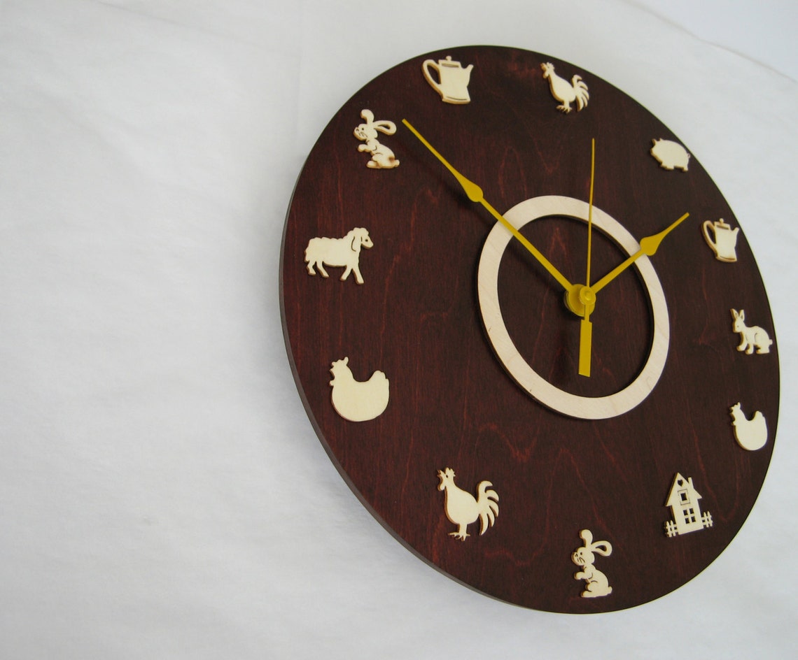 Round Large Farm Wall Clock, Kids Home Office Kitchen Wall Art Children ...