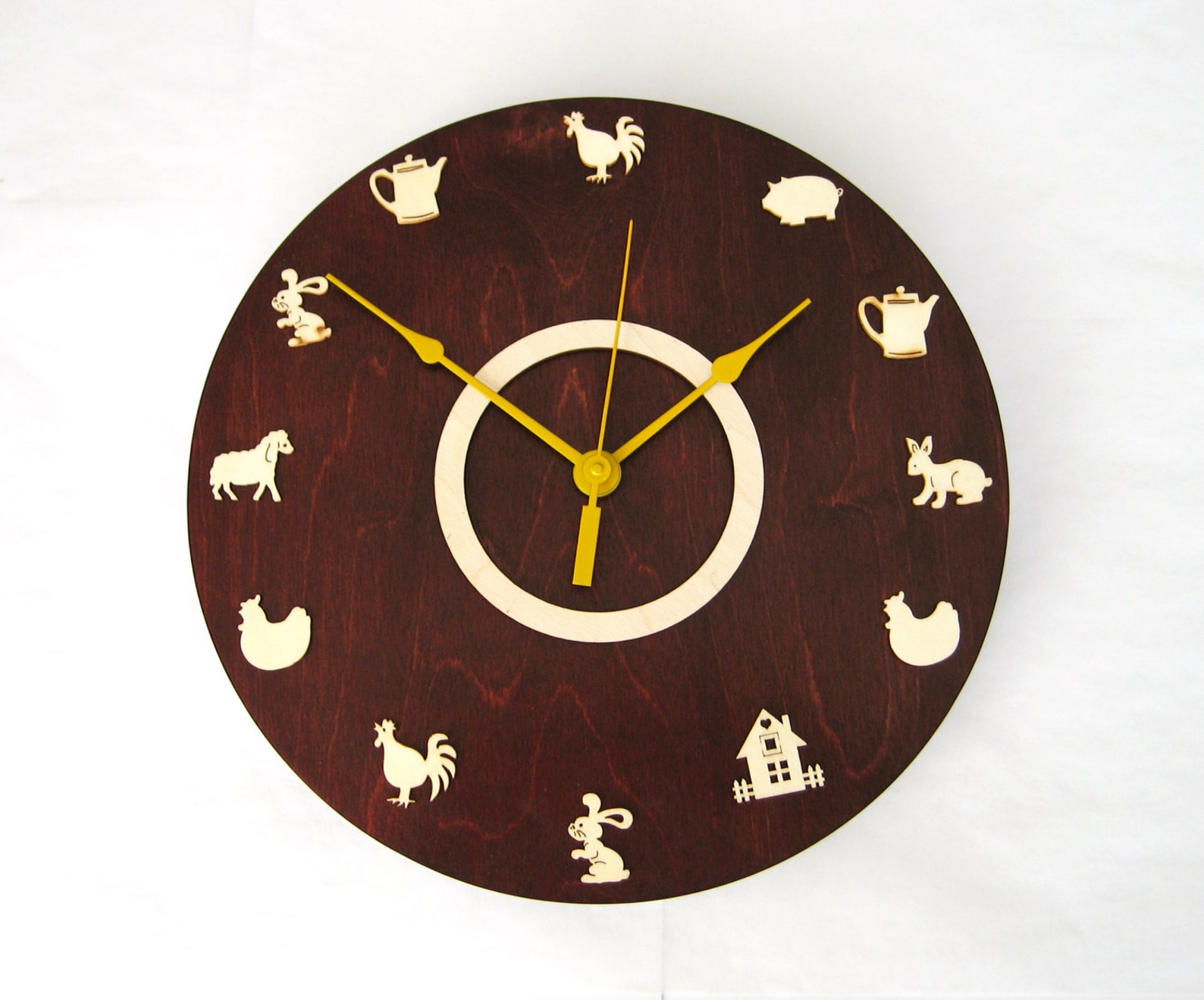 Round Large Farm Wall Clock, Kids Home Office Kitchen Wall Art Children ...