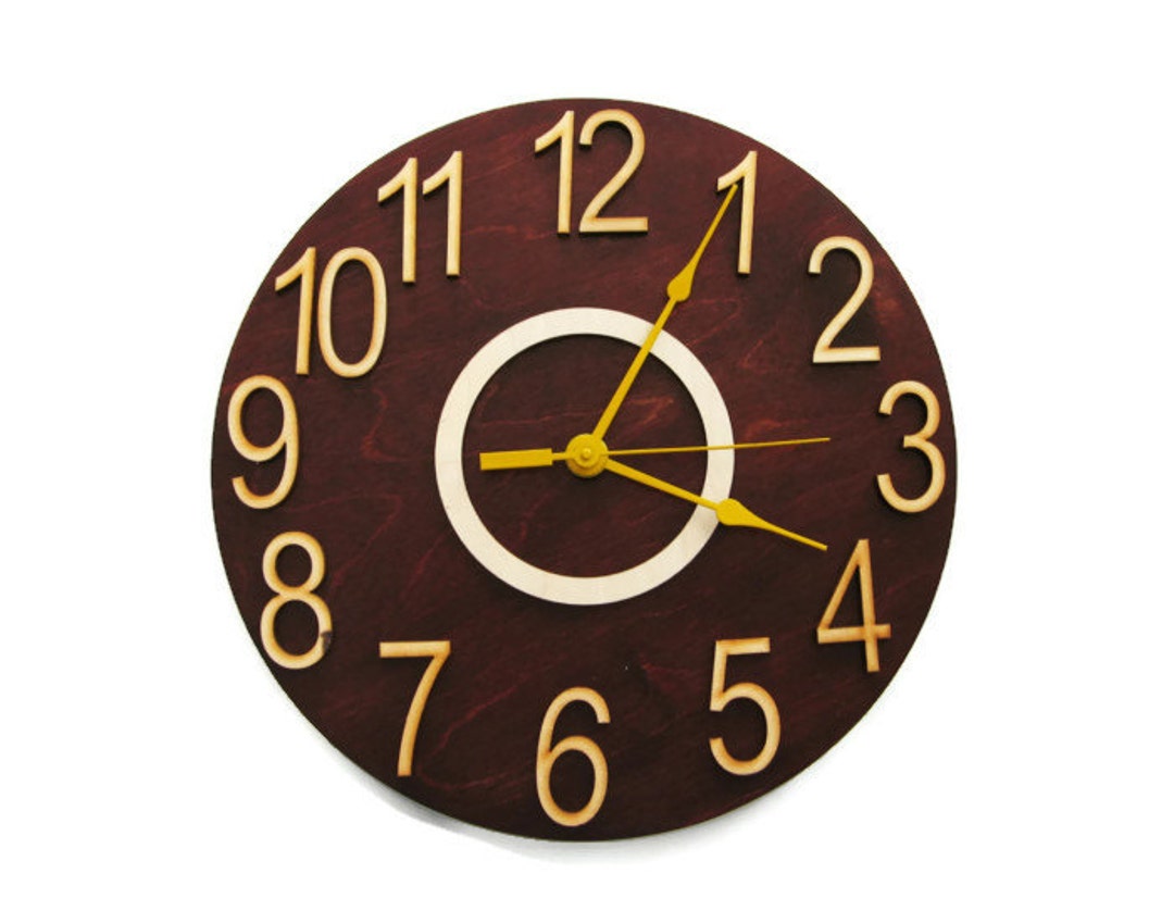Round Large Brown Wall Clock Kids Home Office Kitchen Wall Art Children ...