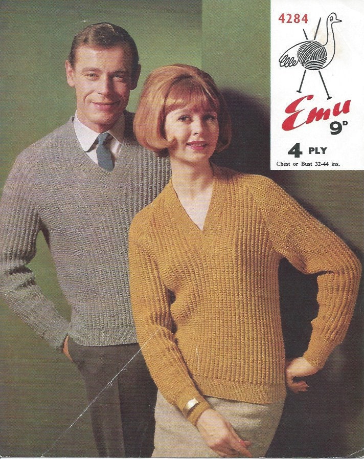 Emu 4284 - His and Hers Sweaters - 32" to 44" Chest or Bust - 1960s ...