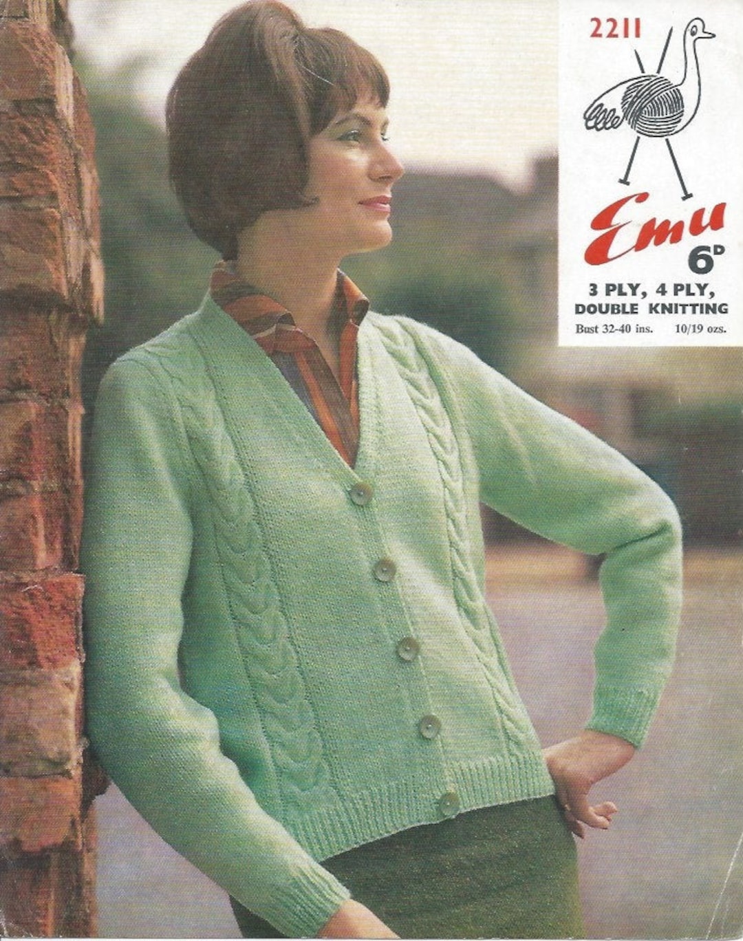 Emu 2211 - Cardigan - 32" to 40" Bust - 1960s Vintage Knitting Pattern ...