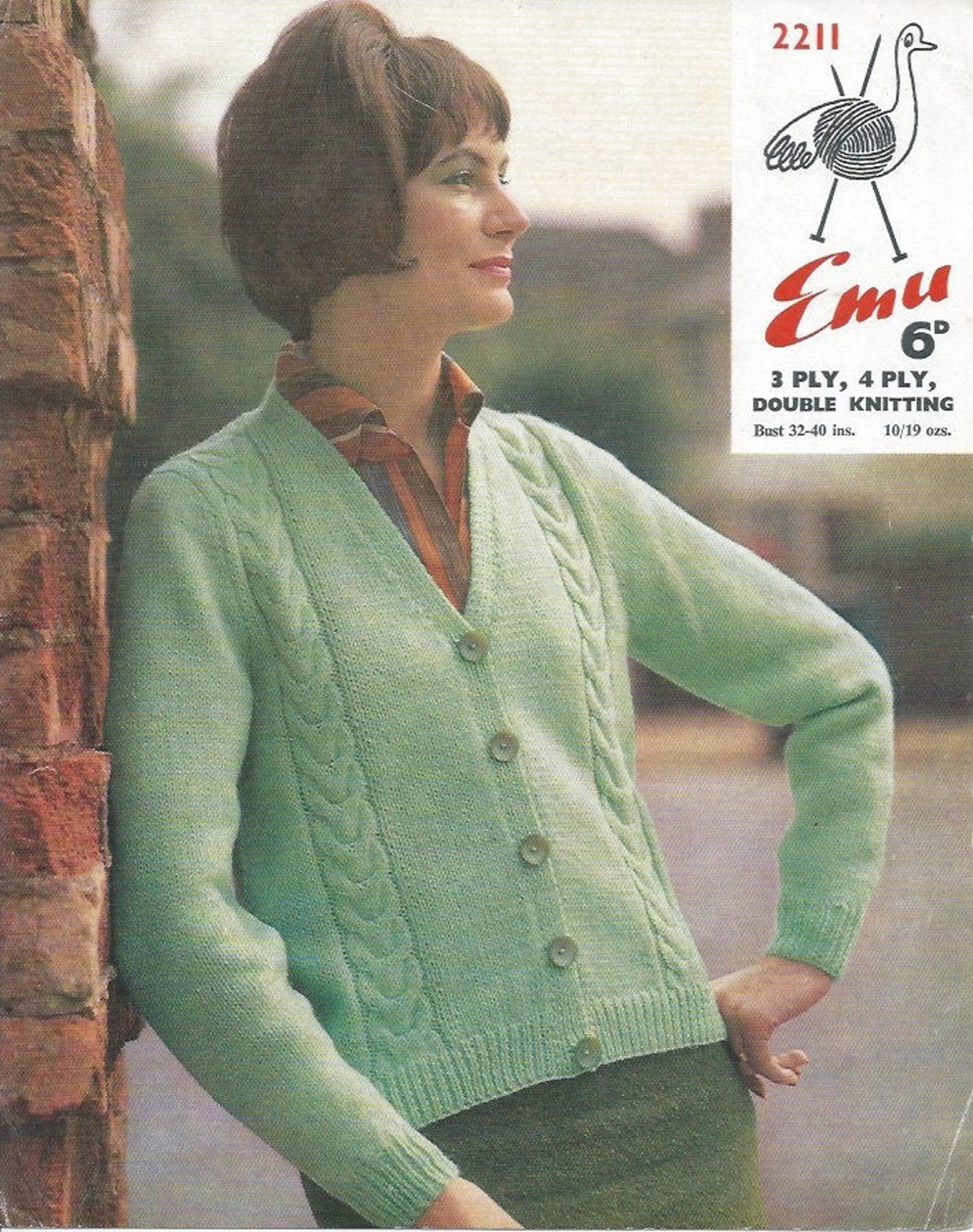 Emu 2211 - Cardigan - 32" to 40" Bust - 1960s Vintage Knitting Pattern ...