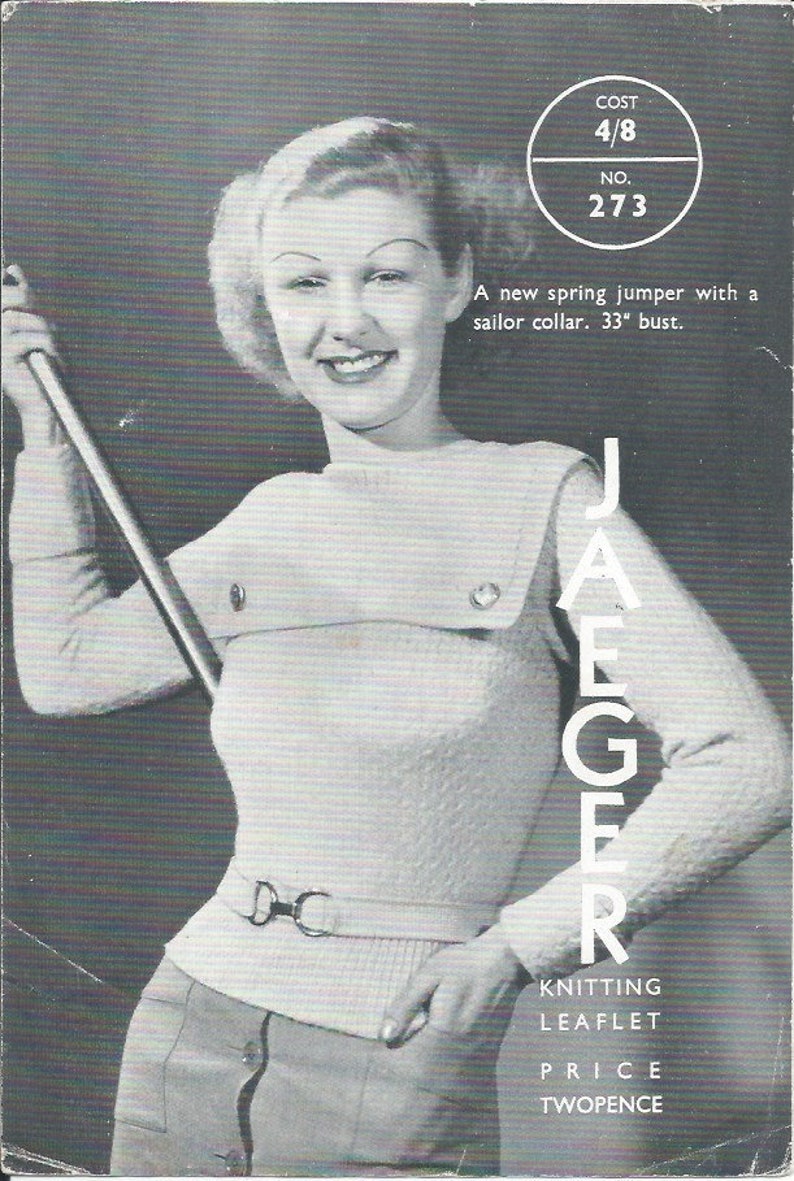 Jaeger 273 Ladies Spring Jumper With Sailor Collar - 33" Bust - Vintage ...