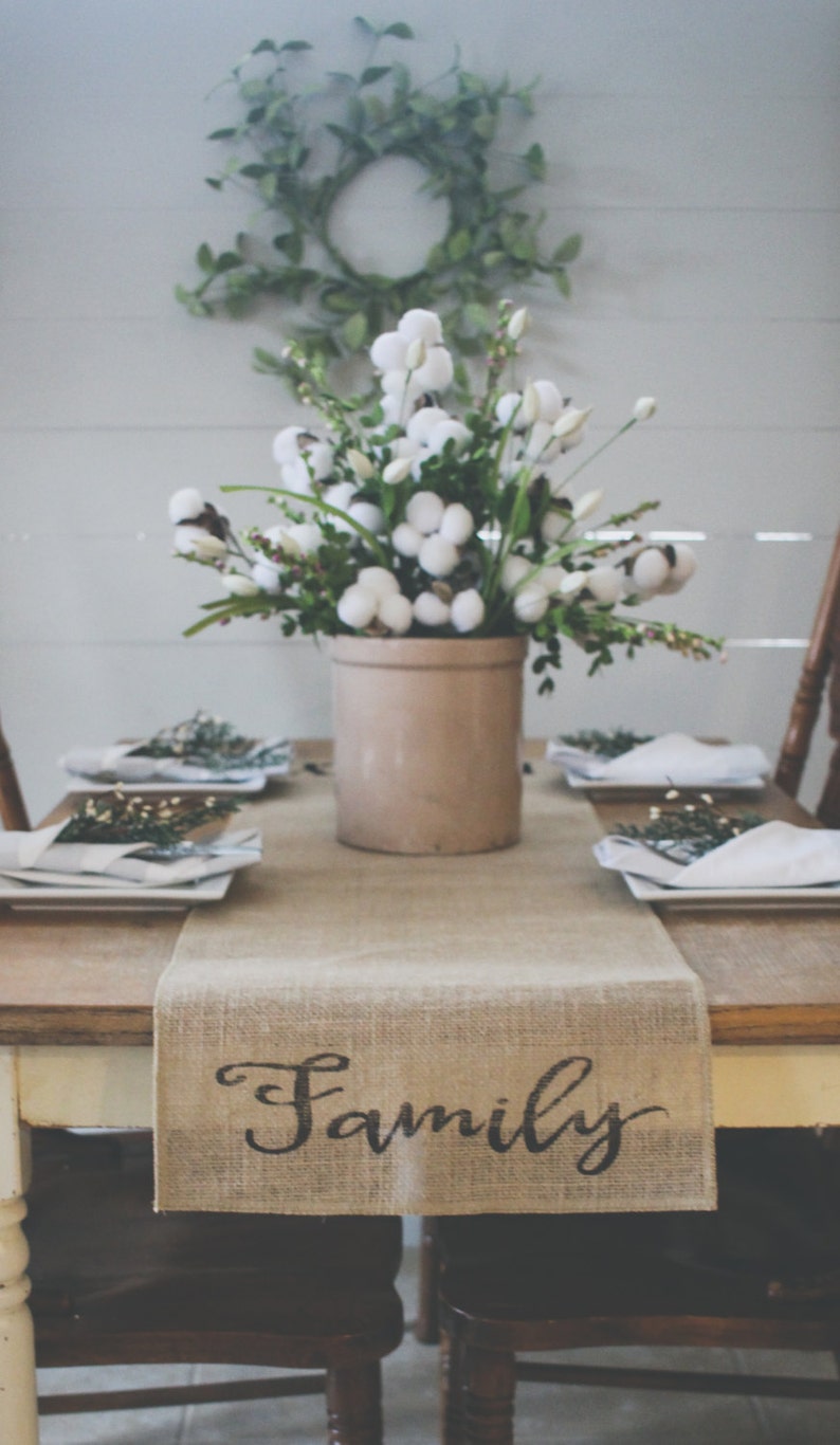 Family Natural Burlap Table Runner Table Runner Family Table - Etsy