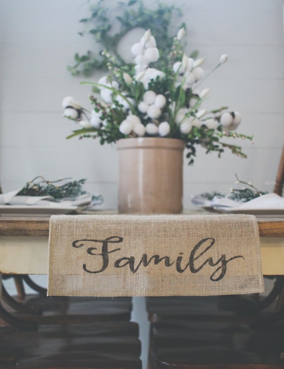 Family Natural Burlap Table Runner Table Runner Family Table | Etsy