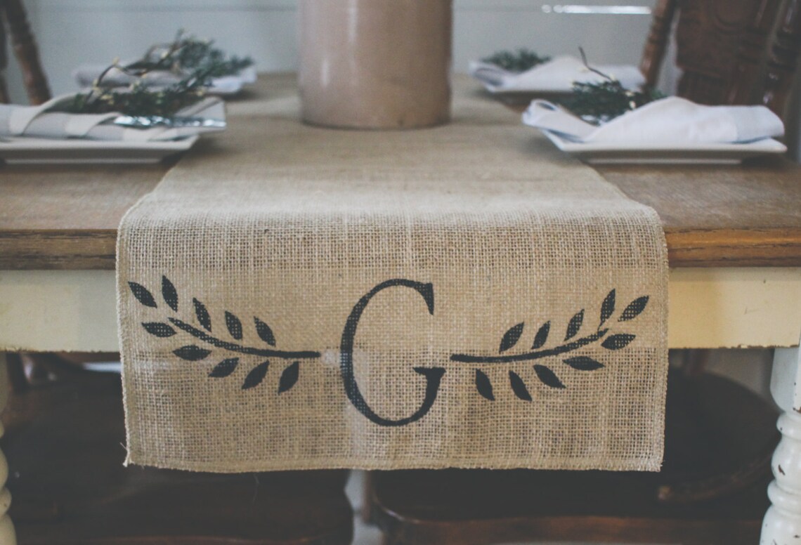 Monogram Letter Runner Scroll Accent Runnernatural Burlap - Etsy