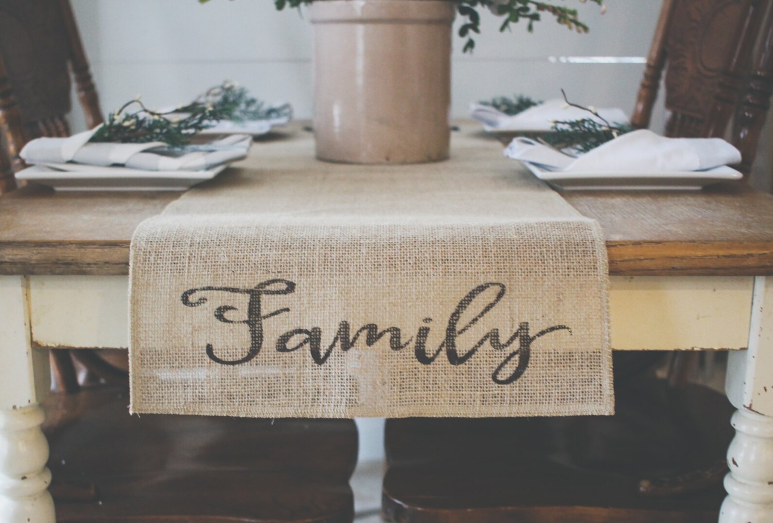 Family Natural Burlap Table Runner Table Runner Family Table - Etsy