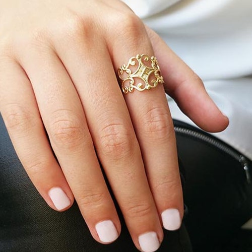 Lace Gold Ring. Lace Ring. Wide Gold Ring. Wide Ring. Wide - Etsy Israel