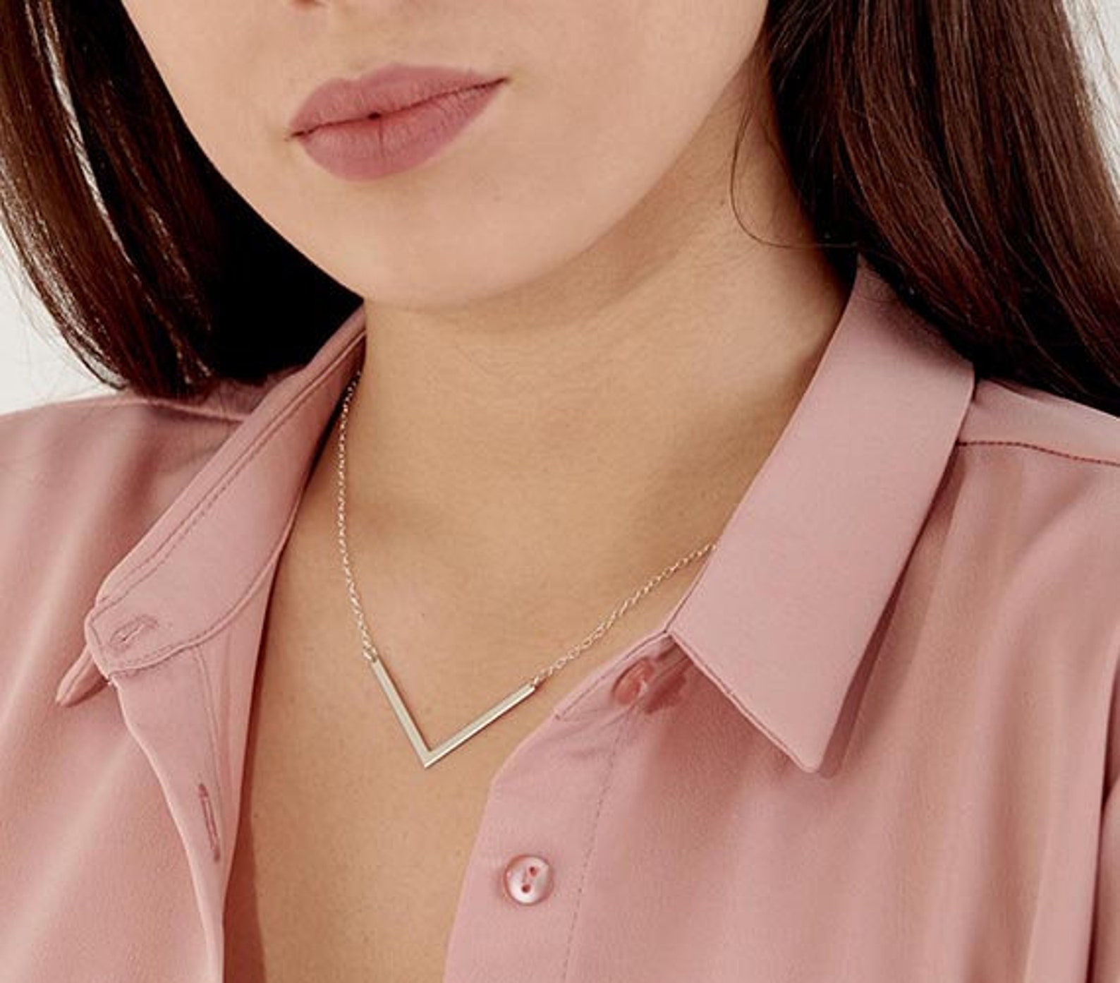 V Shaped Sterling Silver Necklace Simple Chevron Necklace - Etsy Israel