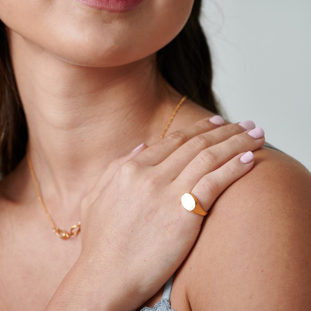 Oval Signet Ring, Gold Statment Rings, Adjustable Gold Ring, Gold ...