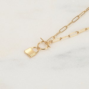 Gold Lock Charm Necklace, 14k Gold-filled Paperclip Chain - Etsy