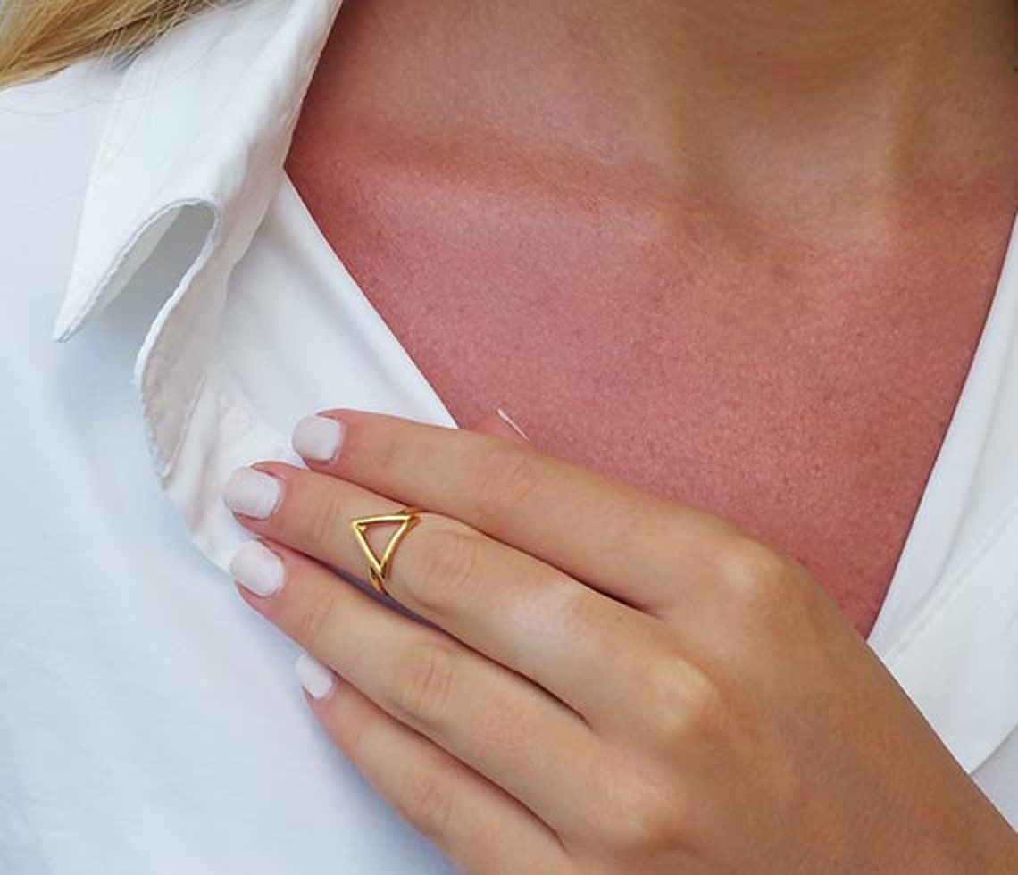 Gold Open Ring Dainty Ring Gold Circle Ring Triangle Ring - Etsy Israel
