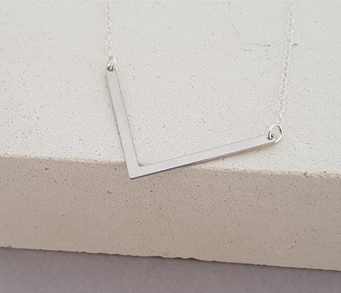 V Shaped Sterling Silver Necklace Simple Chevron Necklace - Etsy Israel