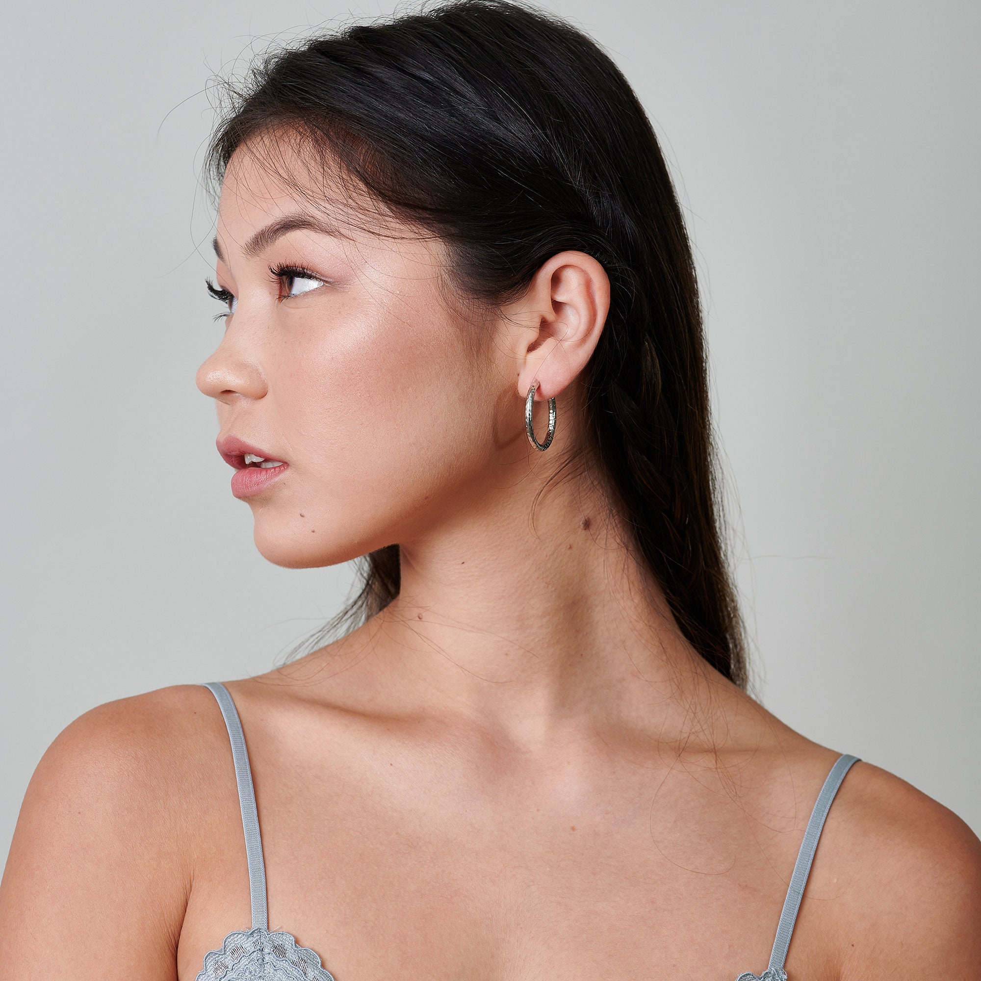 Chunky Hoop Earrings Silver Hoops Thick Hammered Earrings | Etsy