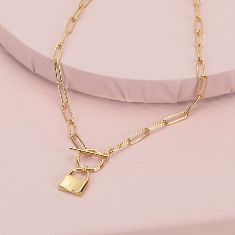 Gold Lock Charm Necklace, 14k Gold-filled Paperclip Chain - Etsy