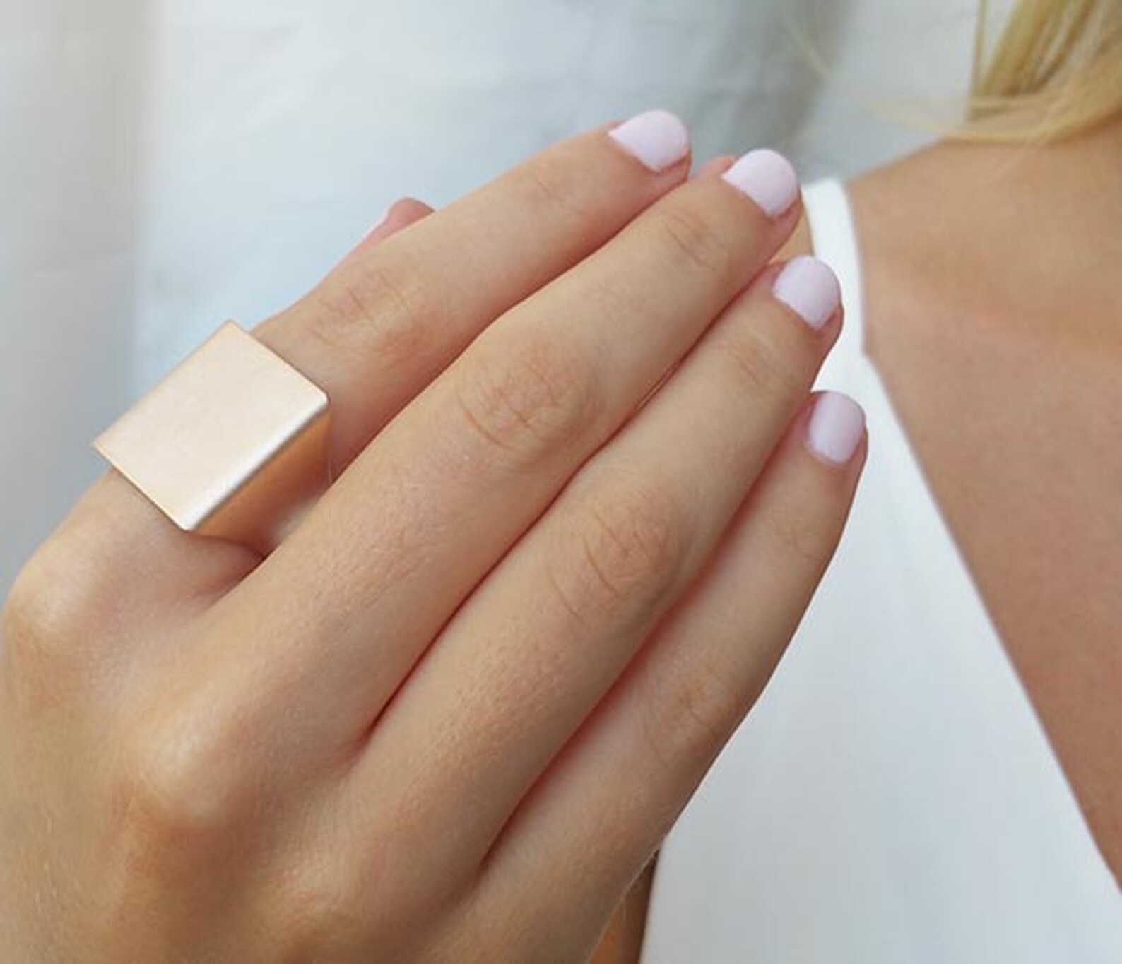 Rose Gold Square Ring Classic Statement Ring Modern Everyday - Etsy