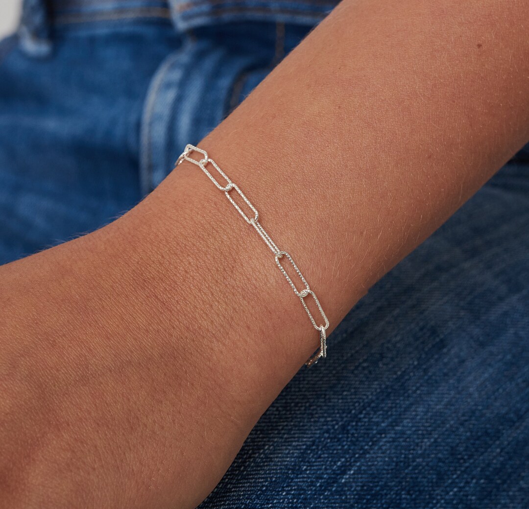 Silver Pave Bracelet, Sterling Silver Chunky Chain Bracelet, Pave ...
