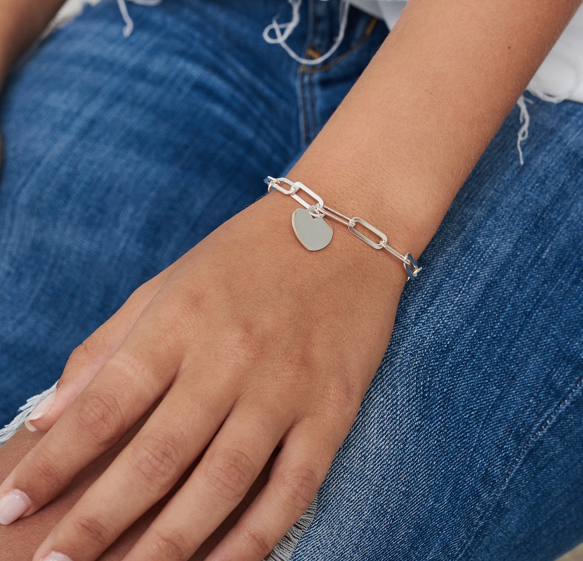Sterling Silver Heart Bracelet Silver Charm Bracelet Heart - Etsy Israel