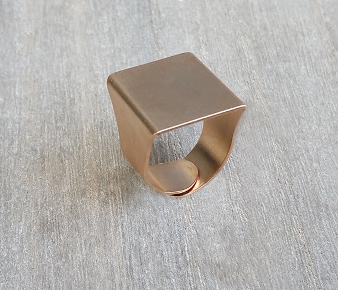 Square Gold Ring Wide Band Ring Gold Ring Adjustable Ring - Etsy