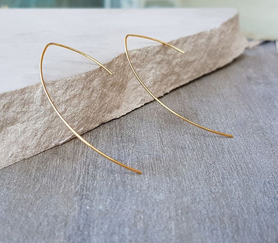 Gold Arc Ear Threaders Open Hoop Earrings Threader Earrings | Etsy