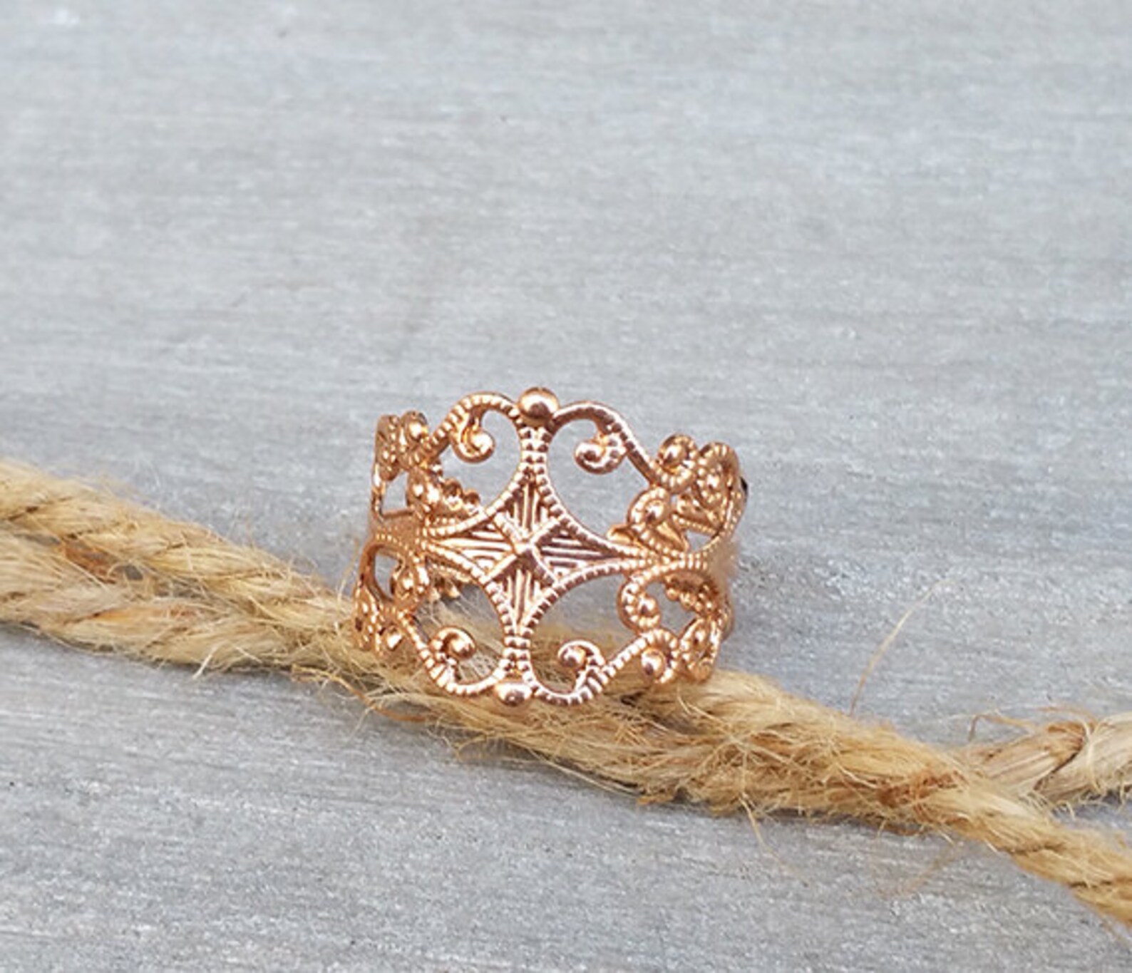 Rose Gold Filigree Ring Boho Ring Everyday Ring Vintage - Etsy