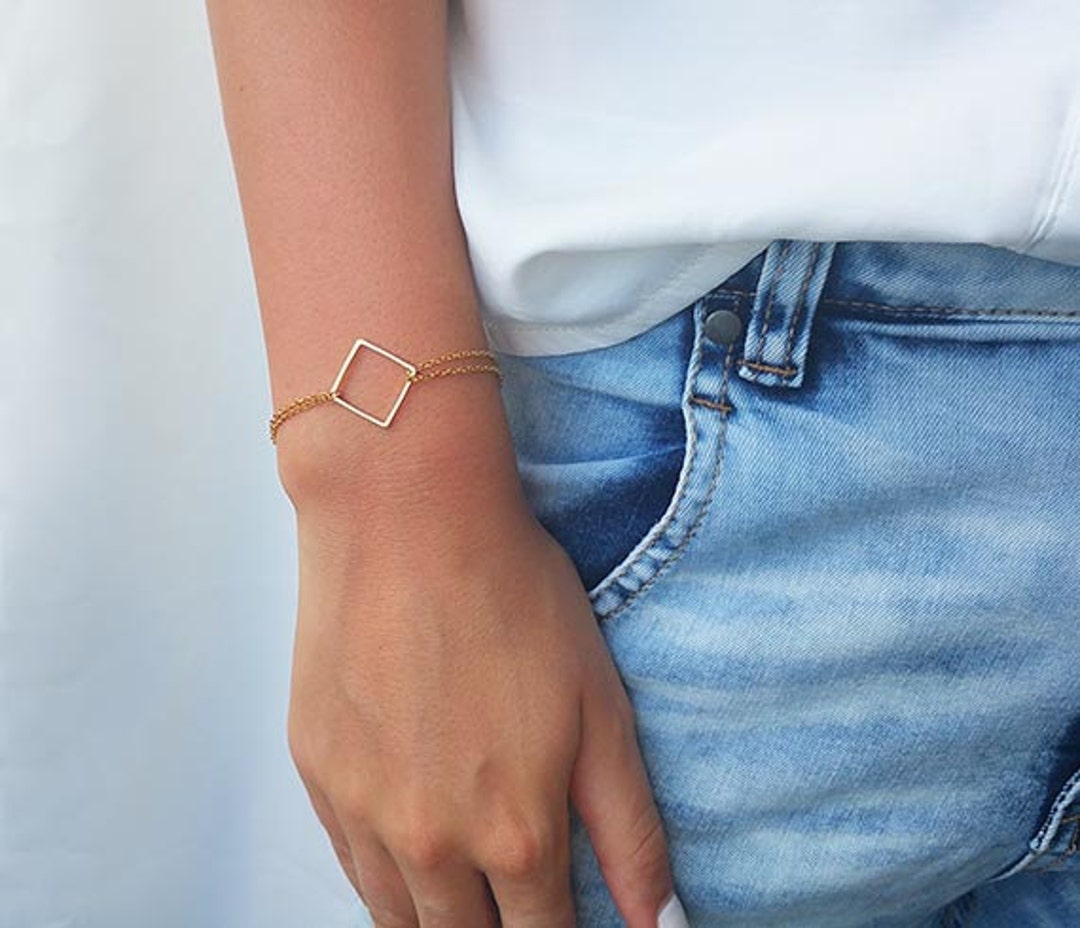 Gold Square Bracelet Gift for Her Delicate Bracelet Simple - Etsy