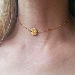 Letter Choker Necklace, Gold Initial Necklace, Gold Choker, Simple ...