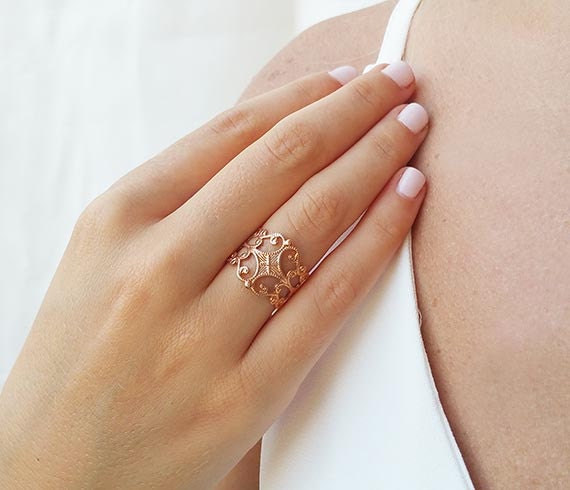 Rose Gold Filigree Ring Boho Ring Everyday Ring Vintage | Etsy