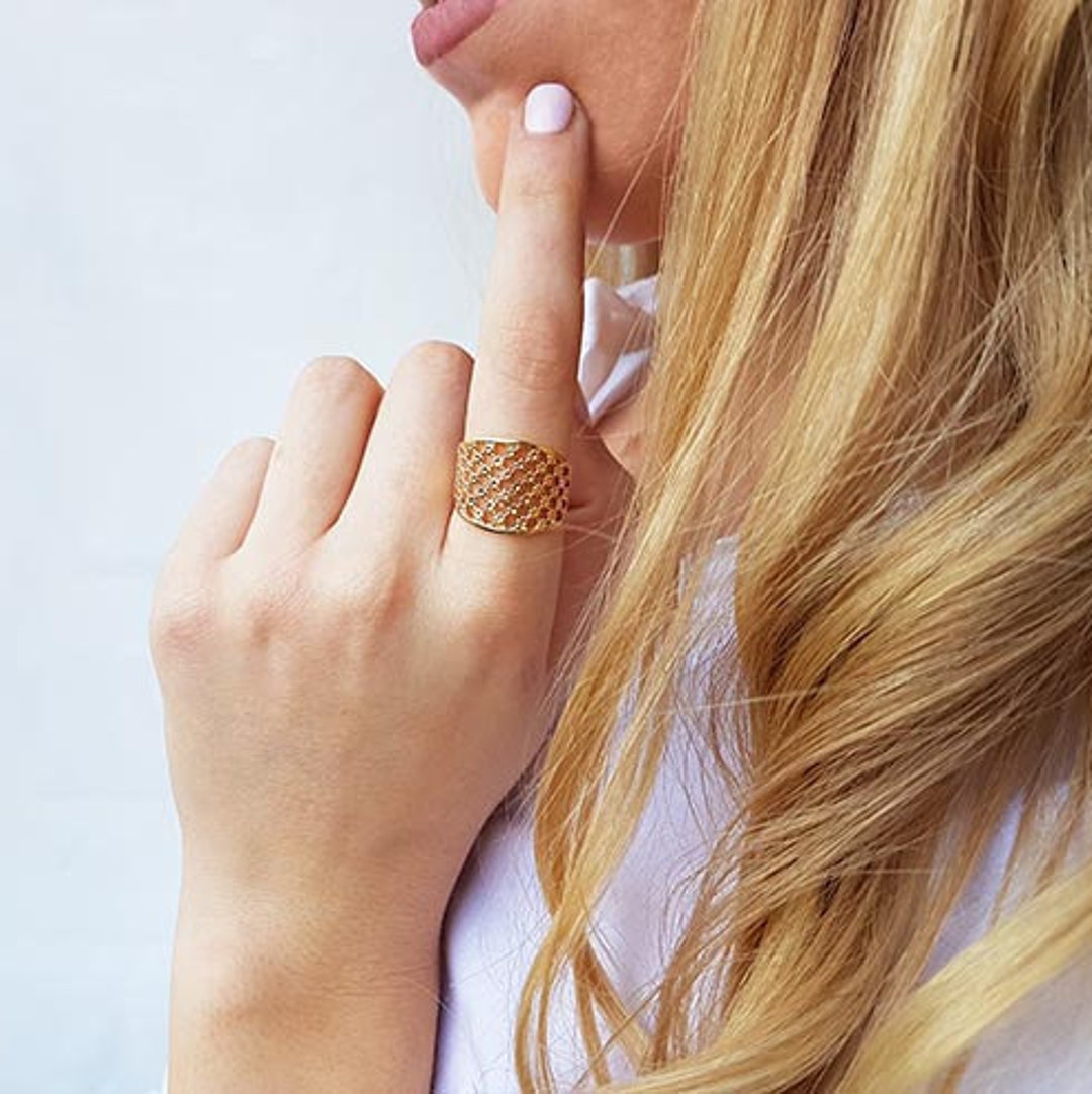 Dainty Design Ring, Unique Rings, Fine Gold Ring, Lace Ring, Adjustable ...