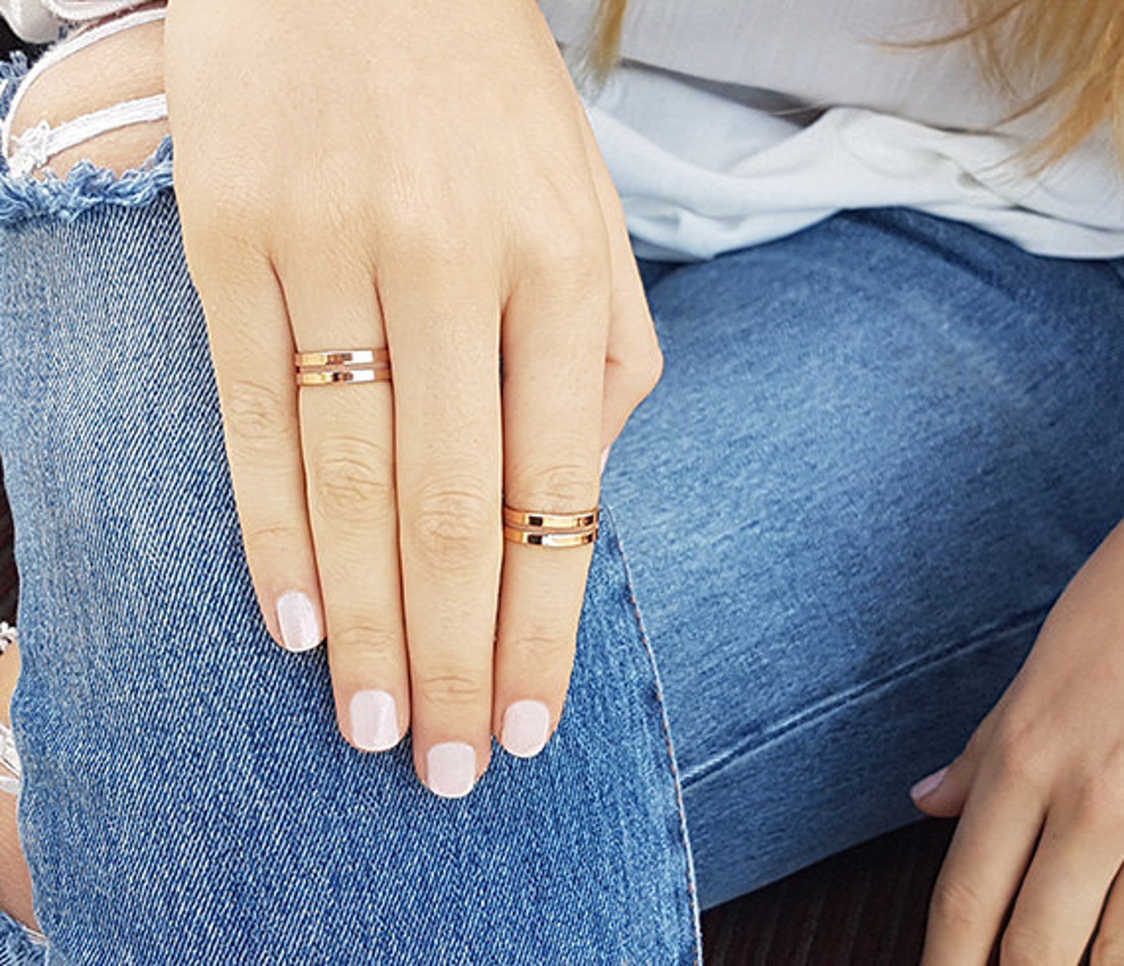 Rose Gold Ring Minimalist Stacking Ring Simple Double Ring - Etsy