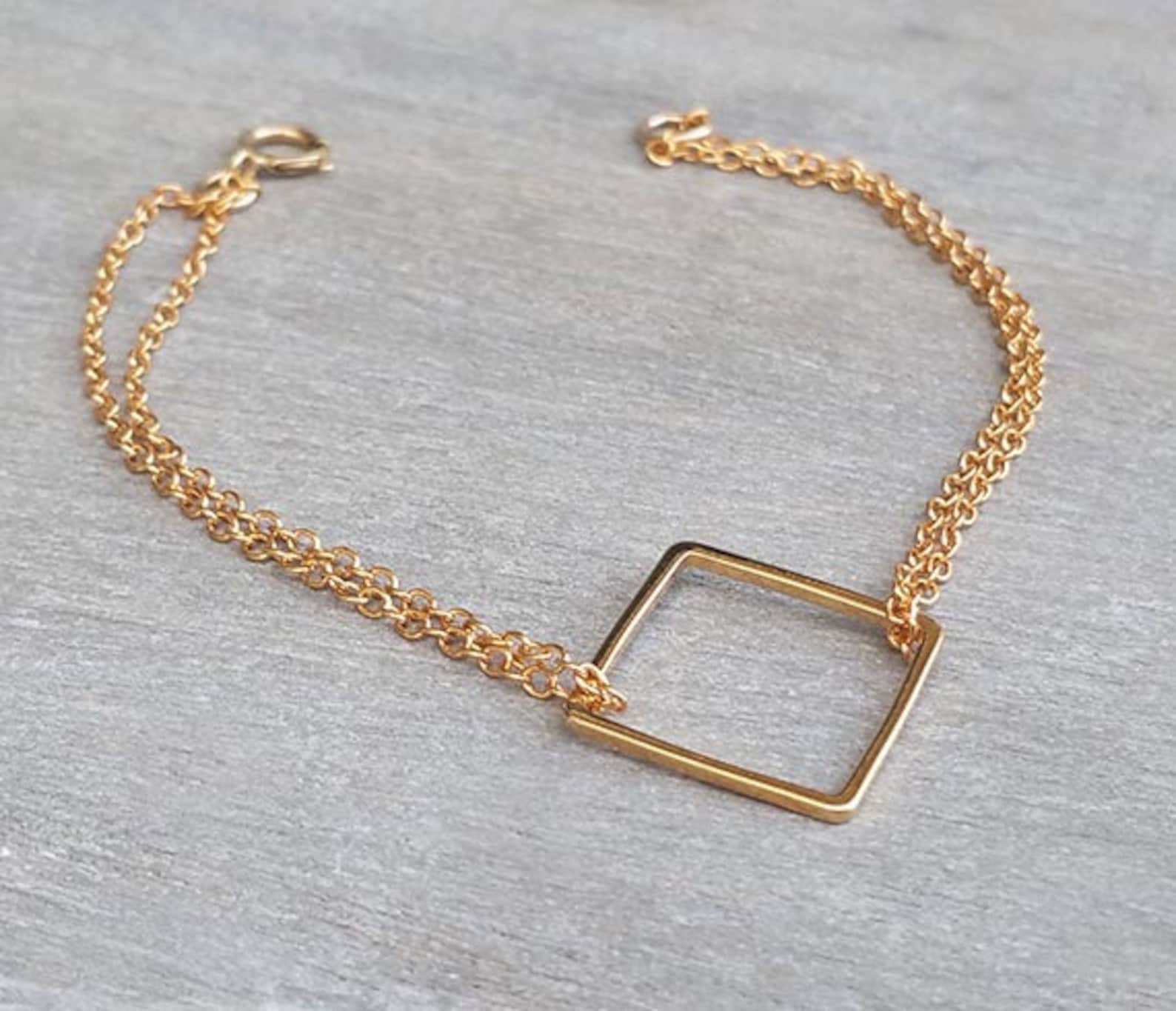 Gold Square Bracelet Gift for Her Delicate Bracelet Simple | Etsy