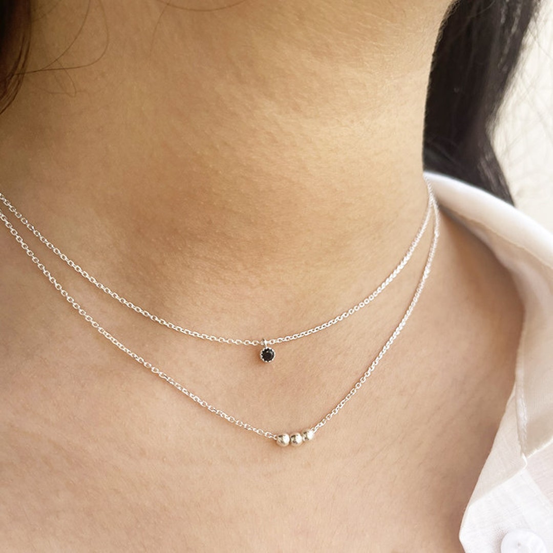 Layered Silver Necklaces, Tiny Beaded Necklace, Sterling Silver Choker ...