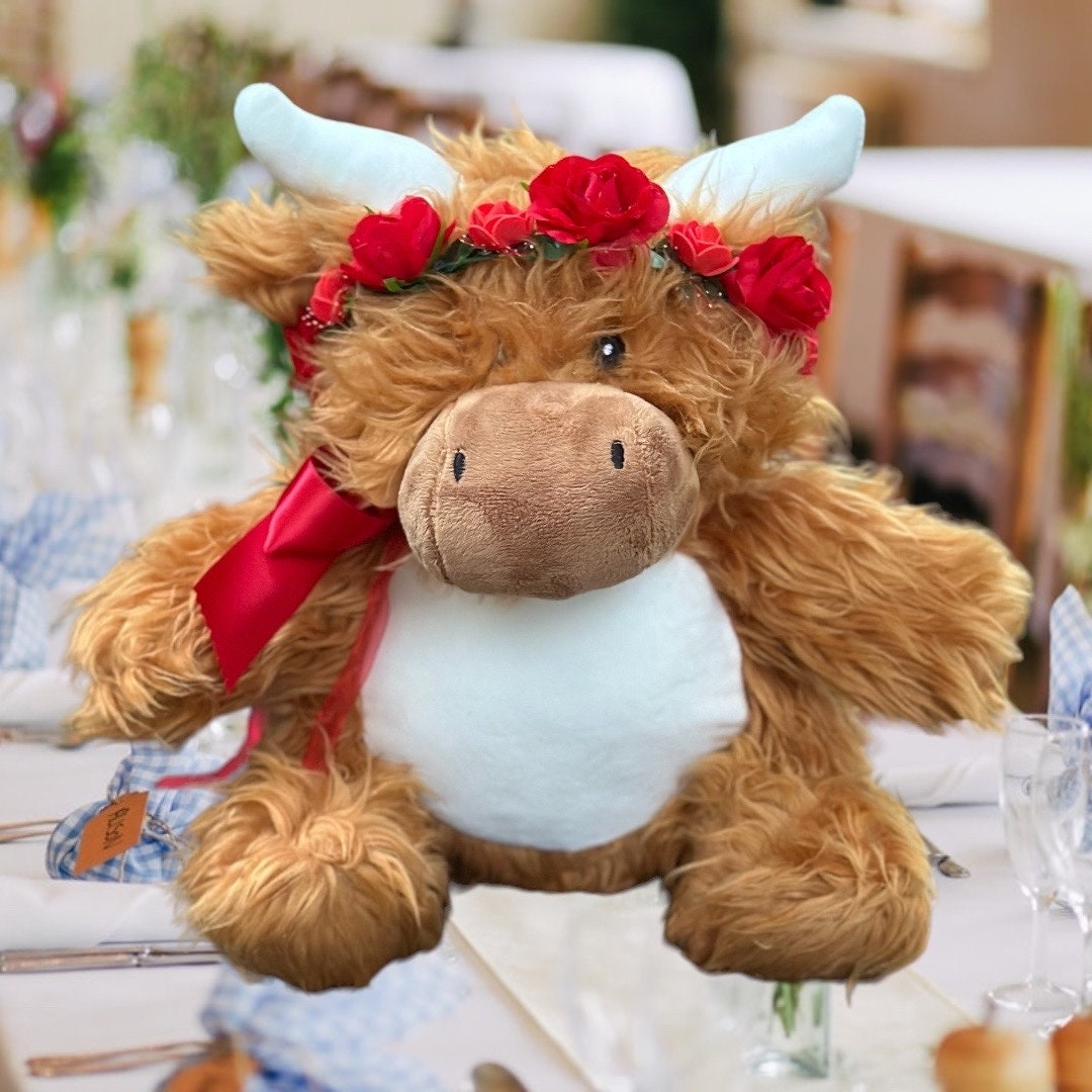 Plush Highland Cow, Personalized Plush Stuffed Animal, Plush Brown Cow ...