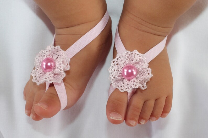 Pink Flower Sandals Barefoot Sandals Baby Sandals Pink | Etsy