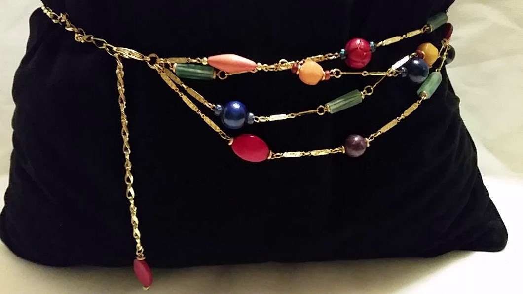 Beads and Gold Tone Chain Gypsy Belt, Beaded Gypsy Belt, Multi Color ...