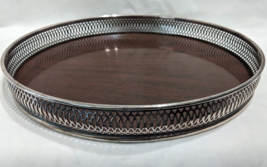Vintage Westinghouse Micarta Round Silver Plated Bar Tray. Rosewood ...