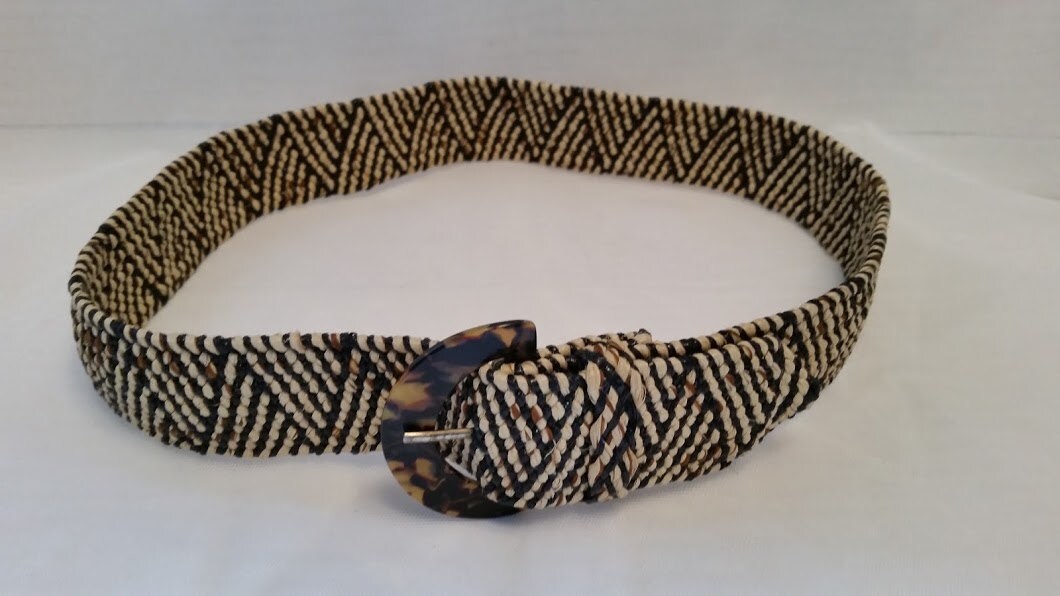 Vintage Straw/Rope String Woven Belt with Tortoise Shell Buckle ...
